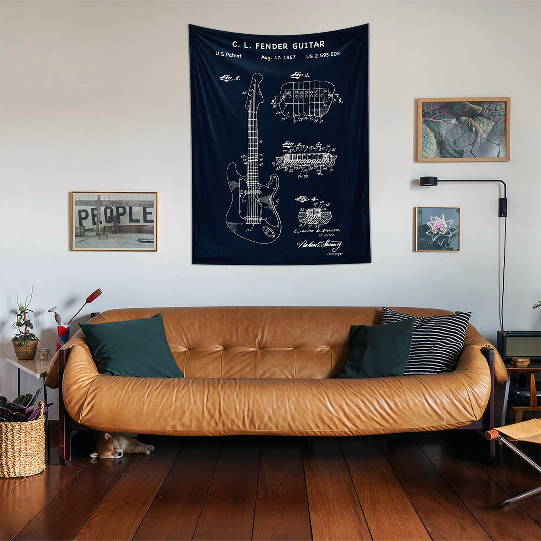 Fender Stratocaster Gitar Navyblue Tapestry - Duvar Örtüsü Müzik Oda ...